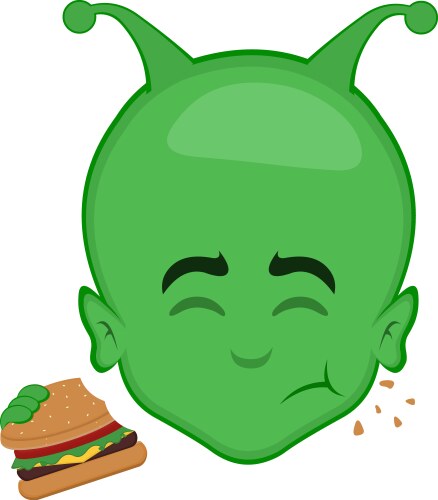 Green alien et head cartoon eating donut Vector Image