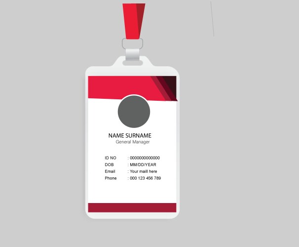 Red employee id card design template Royalty Free Vector