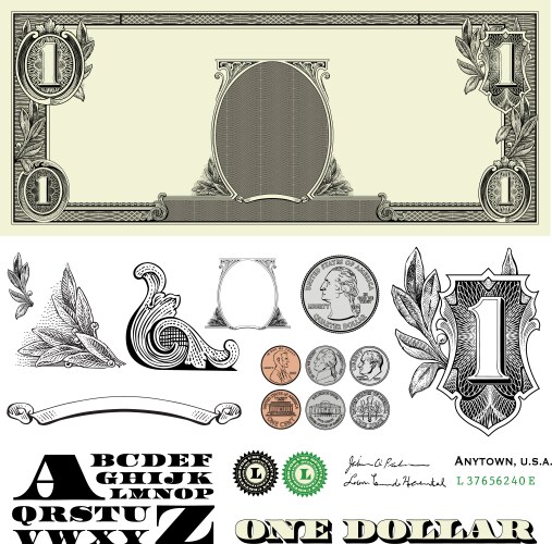 Money and numbers set Royalty Free Vector Image