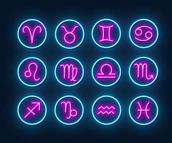 Neon zodiac signs set horoscope symbols Royalty Free Vector