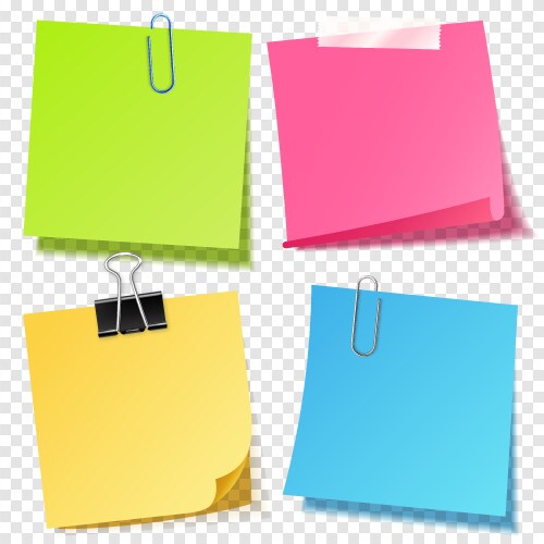 Realistic blank sticky notes with clip binder Vector Image