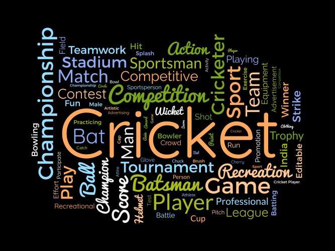 Cricket word cloud template sport concept Vector Image