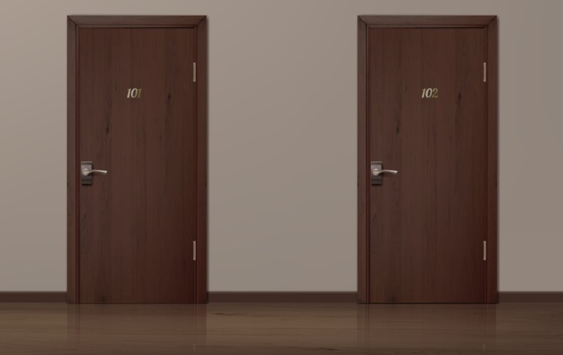 Hotel room wooden doors front view Royalty Free Vector Image