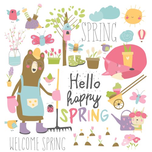Cute cartoon children with animals in spring Vector Image