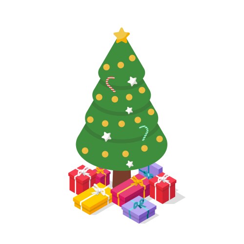 Christmas tree and gift boxes xmas present under Vector Image