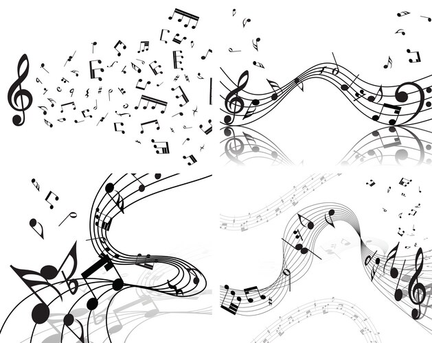 Abstract music staves with notes Royalty Free Vector Image