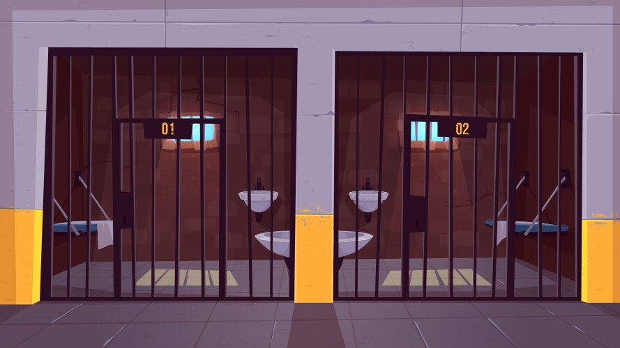 Prison single cells interior cartoon Royalty Free Vector
