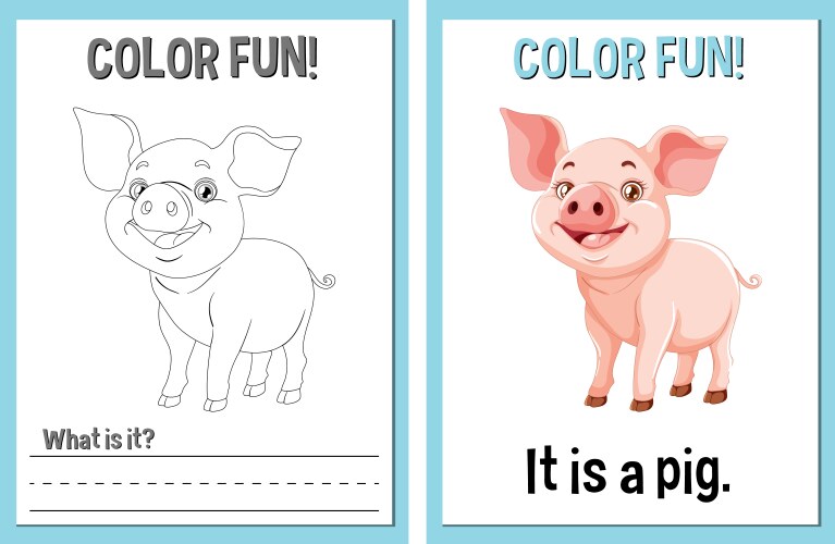 Coloring and learning activity with a pig Vector Image