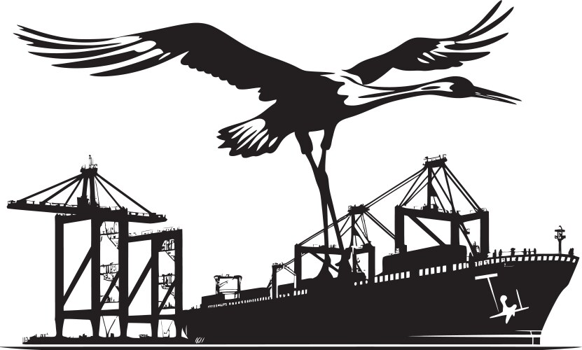 Vessel valor crane loading to cargo ship logo Vector Image