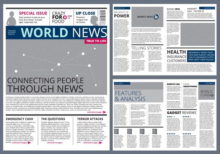 Newspaper layout news column articles newsprint Vector Image