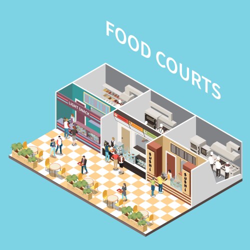 Food court isometric flowchart Royalty Free Vector Image