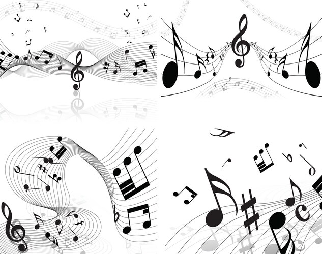Abstract music staves with notes Royalty Free Vector Image