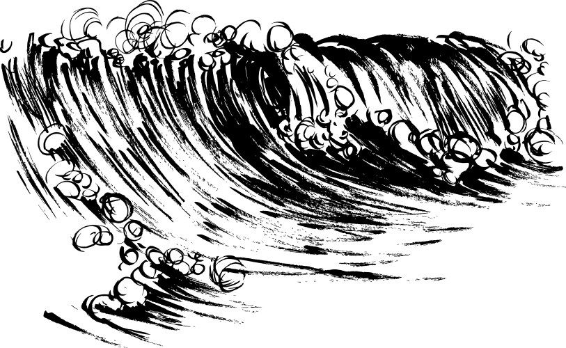 Surfer in wave brush ink sketch handdrawn Vector Image