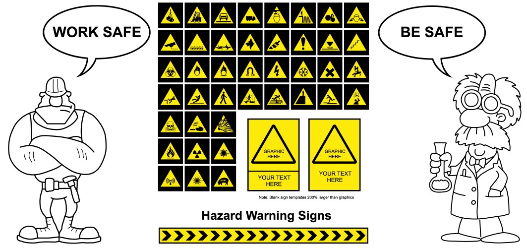 Collection of various safety warning signs Vector Image