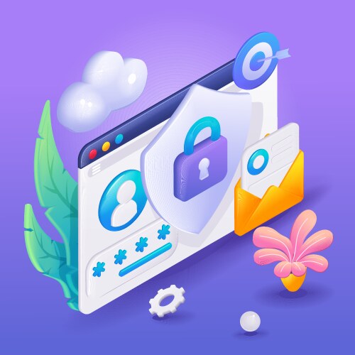 3d isometric cartoon secure great Royalty Free Vector Image