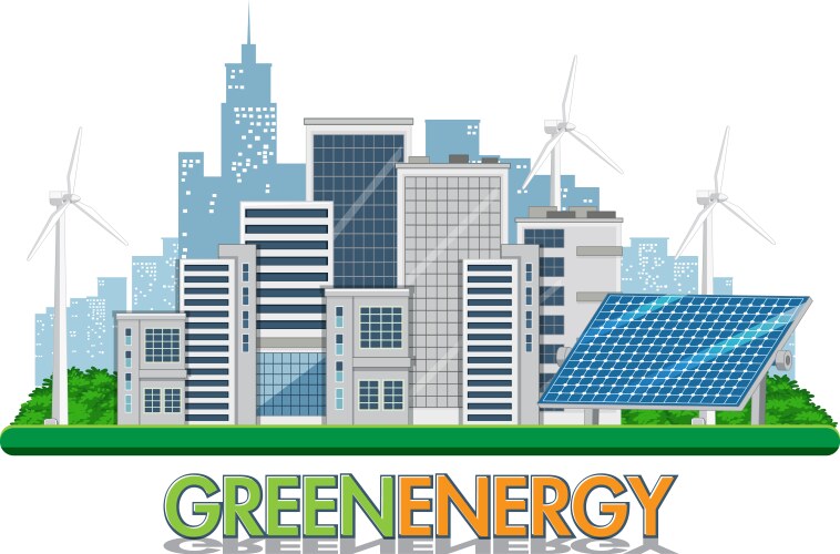 Renewable energy concept with solar and wind Vector Image