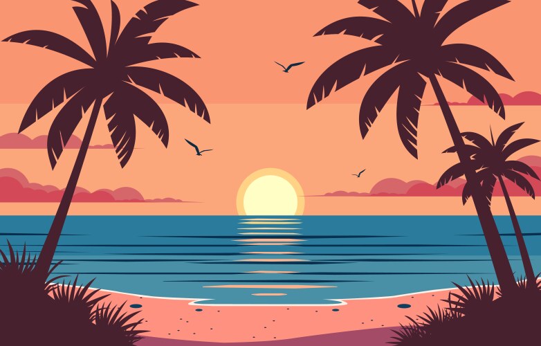 Flat design of sea ocean landscape at sunset Vector Image
