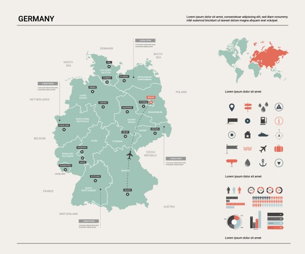 Detailed map of the germany Royalty Free Vector Image