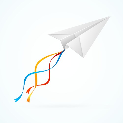 Blue paper plane drawing with line tail isolated Vector Image