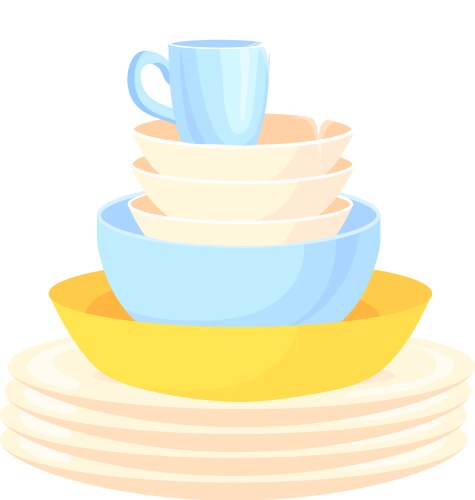 Plates stack in water splash white clean dishes Vector Image