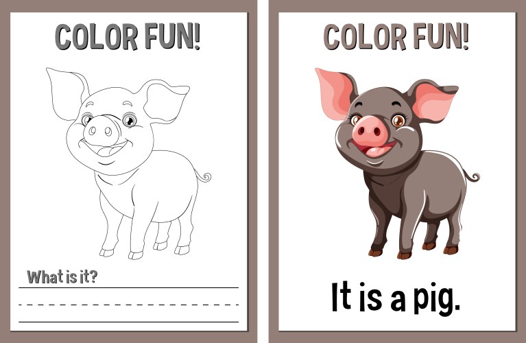 Coloring and learning activity with a pig Vector Image