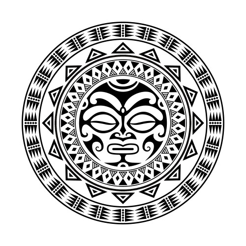 Round tattoo ornament with sun face maori style Vector Image