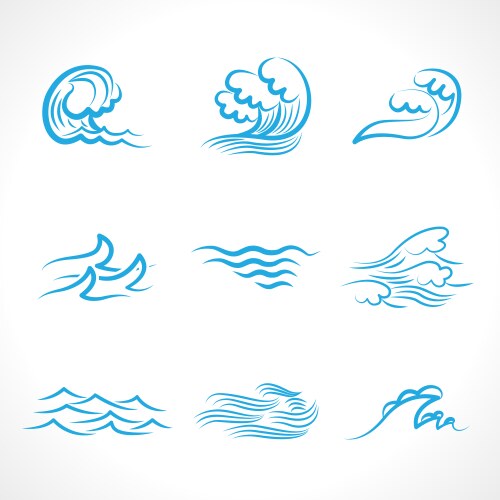 Set of water splashes wave twirl isolated surge Vector Image