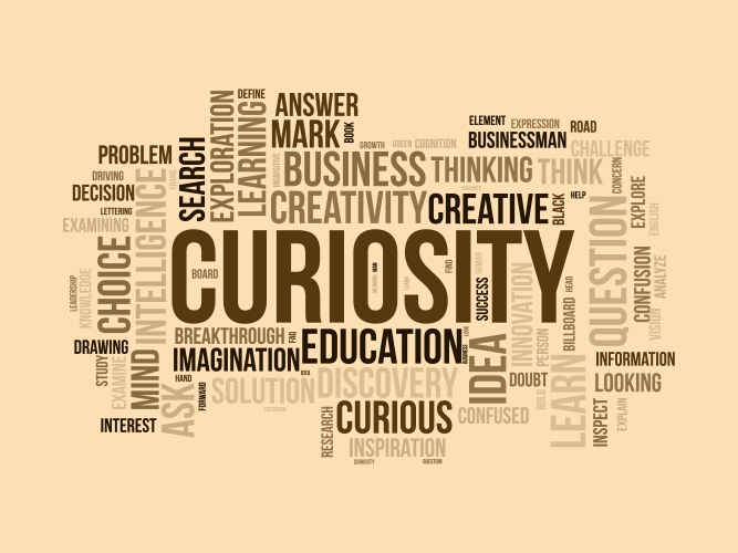 Curiosity word cloud template discovery concept Vector Image
