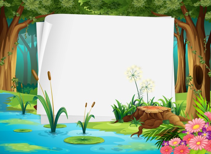 Forest scene with pond and mountains Royalty Free Vector