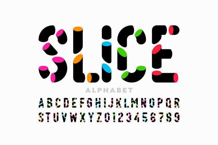 Sliced font design alphabet letters and numbers Vector Image