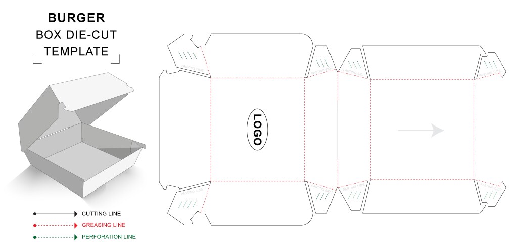 Burger box die cut template packaging Royalty Free Vector