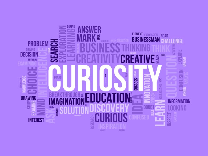 Curiosity word cloud template discovery concept Vector Image
