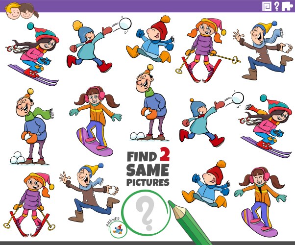 Find two identical pictures game for kids Vector Image