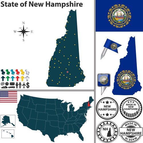 Map of new hampshire with seal Royalty Free Vector Image