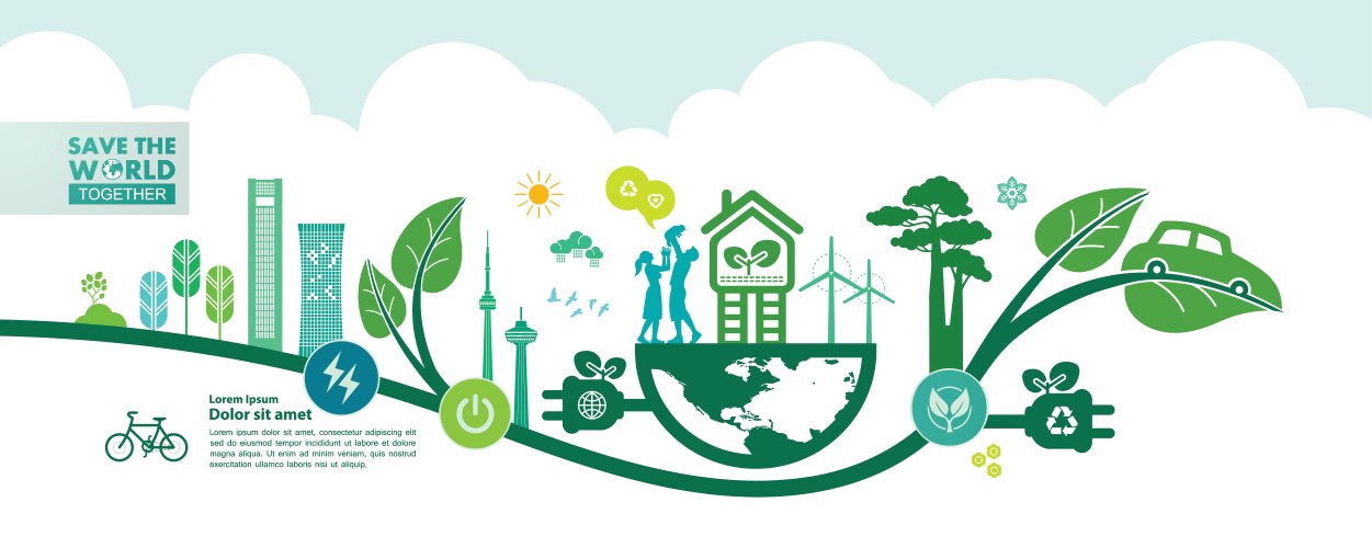 Save the world together green ecology illus Vector Image