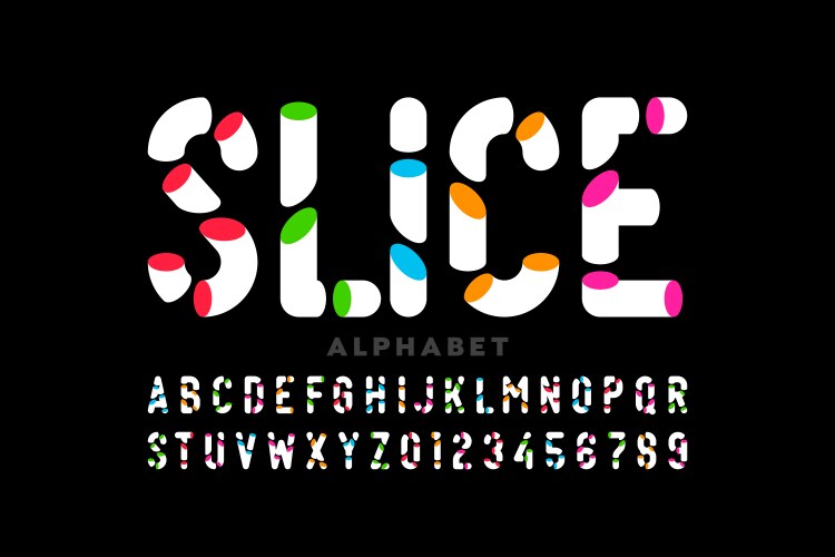 Sliced font design alphabet letters and numbers Vector Image