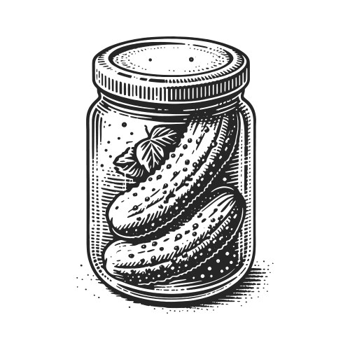 Pickles in jar engraved Royalty Free Vector Image
