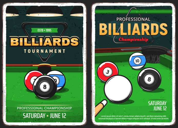 Pool billiards tourney poster Royalty Free Vector Image