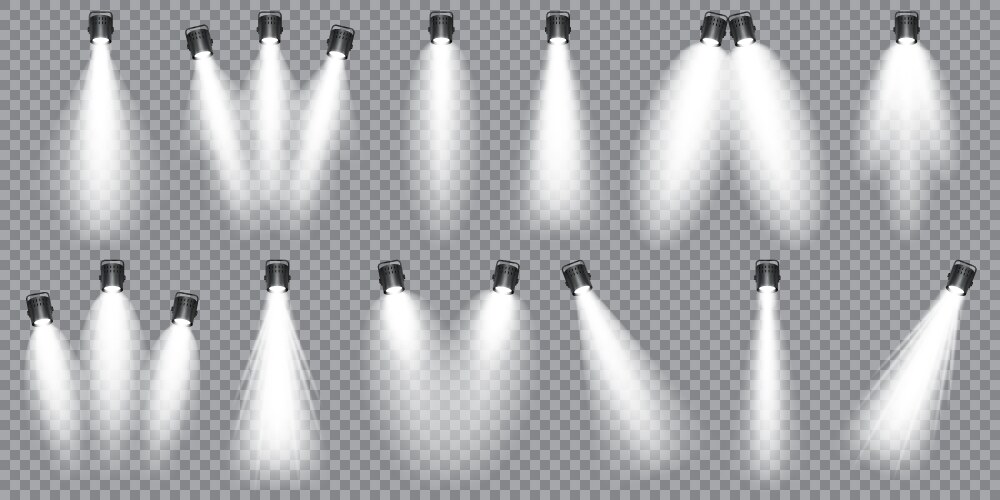 Illuminated studio spotlights collection bright Vector Image