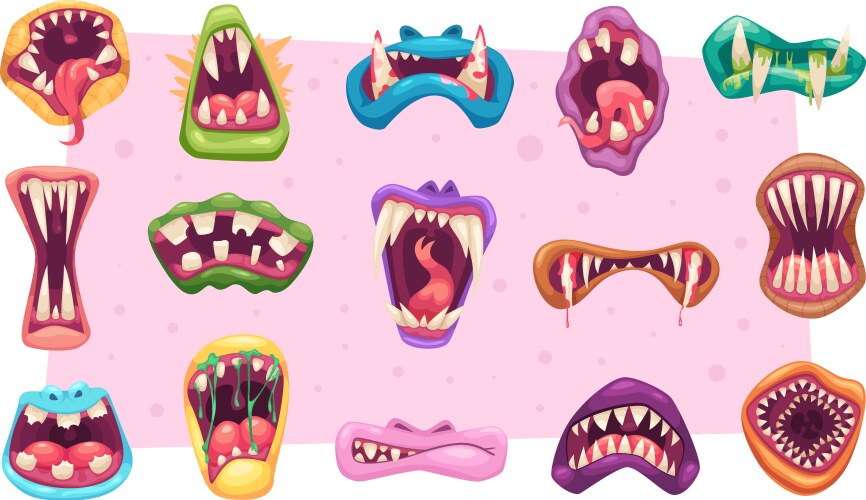 Scary mouth cartoon monster face emotions Vector Image