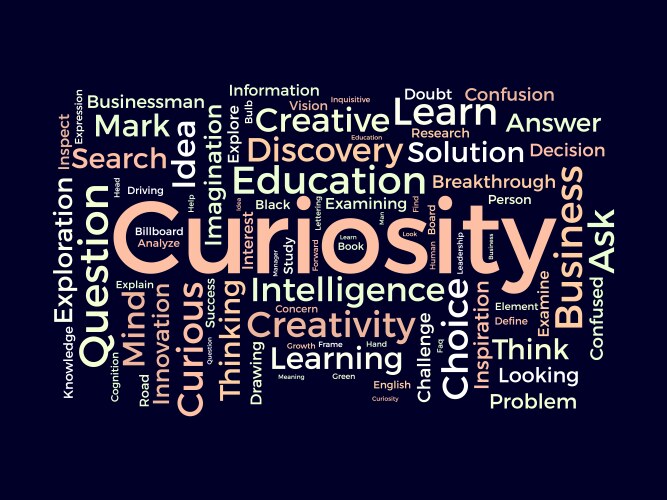 Curiosity word cloud template discovery concept Vector Image