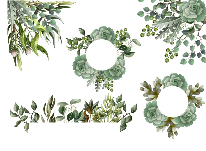 Greenery succulent and branches frame template Vector Image