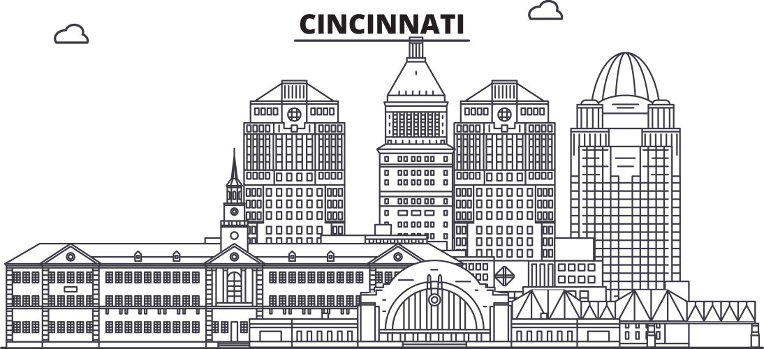 Cincinnati single line skyline Royalty Free Vector Image