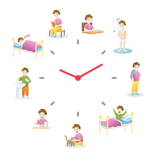 Daily Routine Clock Characters Concept Royalty Free Vector Clock
