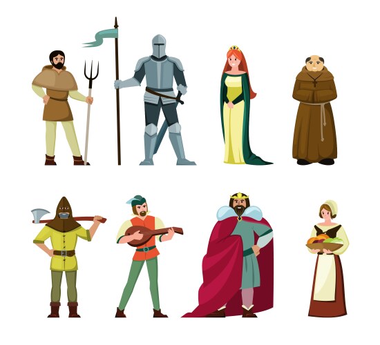Peasants family man and woman medieval isolated Vector Image