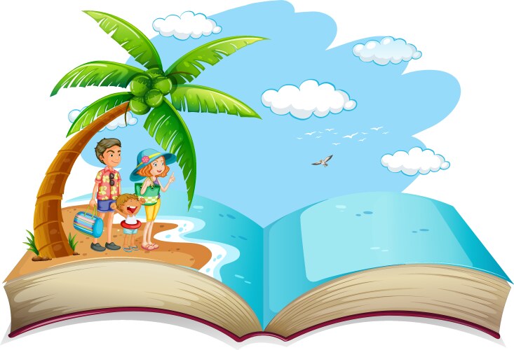 Open book with island in sea Royalty Free Vector Image