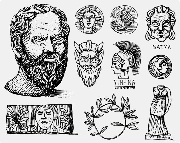 Ancient greece antique symbols socrates head Vector Image
