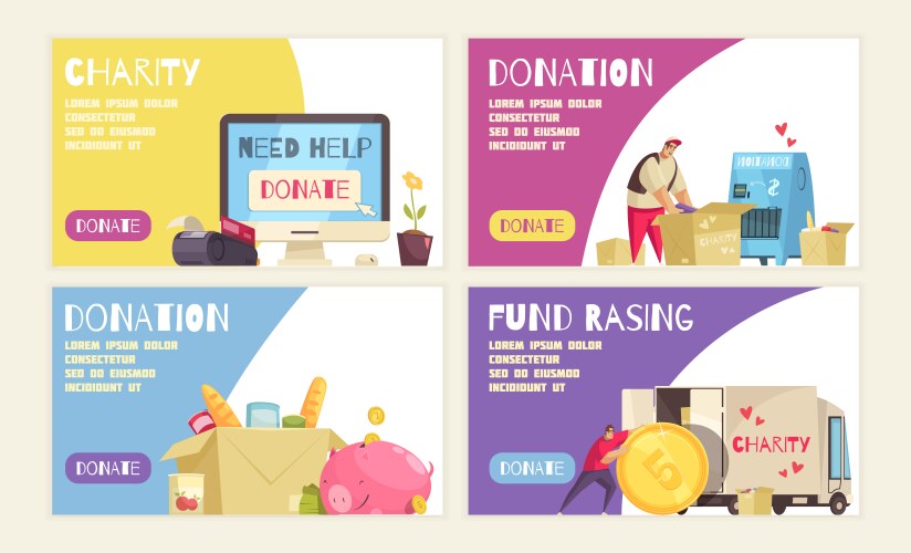 Charity volunteers horizontal banner Royalty Free Vector