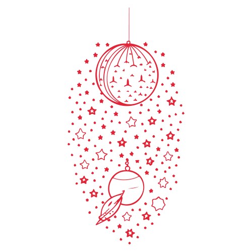 Red doodle space kids hanging star planet Vector Image