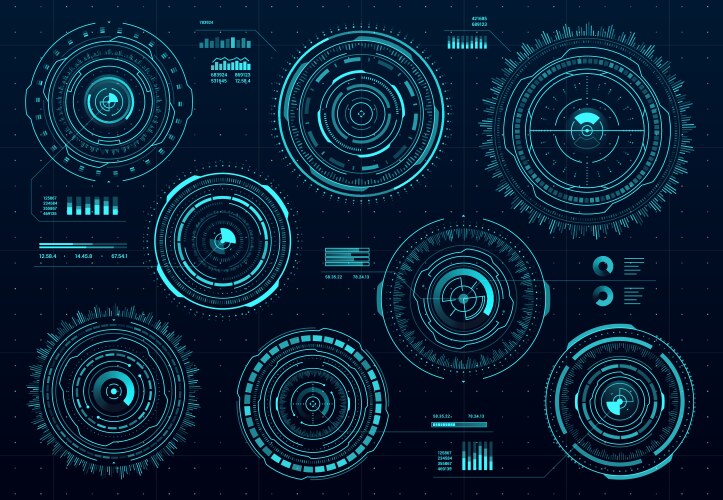 Set circle elements in a futuristic hud Royalty Free Vector